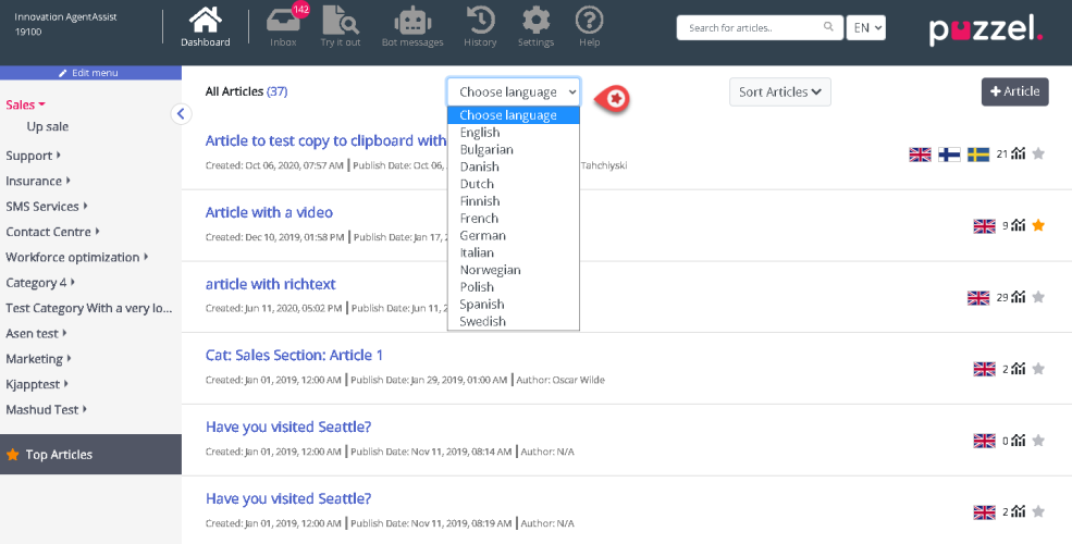 Searching,filtering, and Sorting articles | Puzzel Help Centre